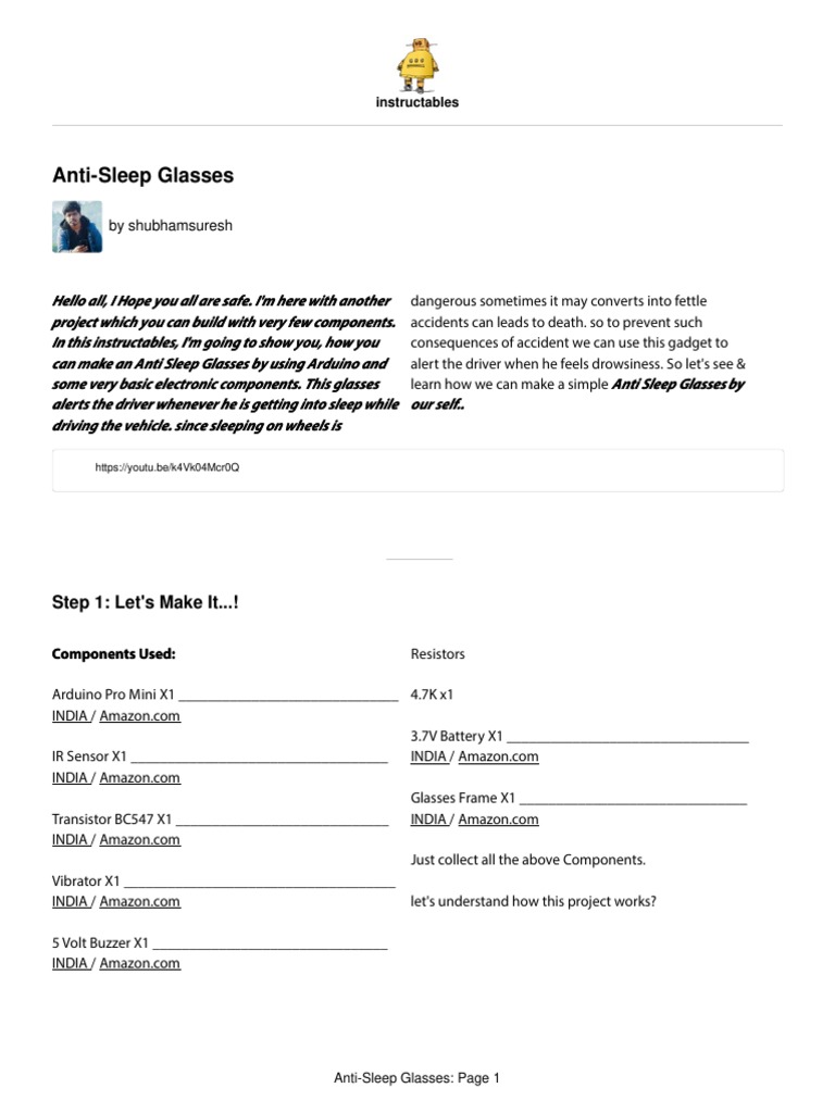 Anti-Sleep Glasses: Step 1: Let's Make It... ! | PDF | Arduino ...