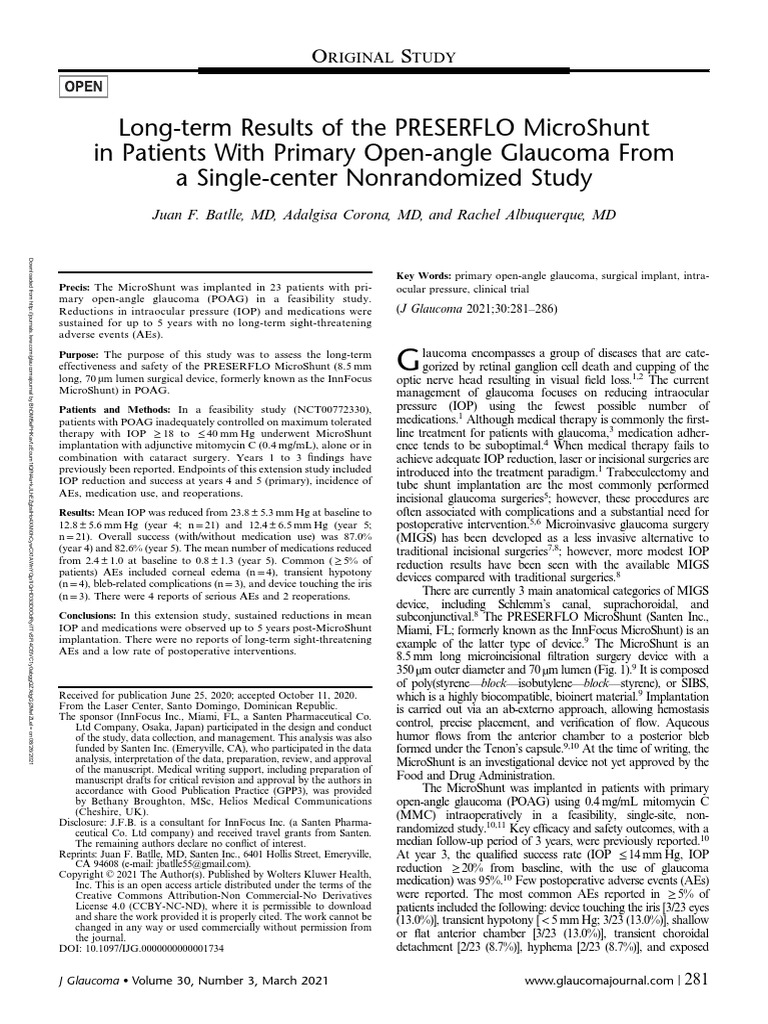 Long Term Results of The PRESERFLO MicroShunt In.28 | PDF | Glaucoma ...