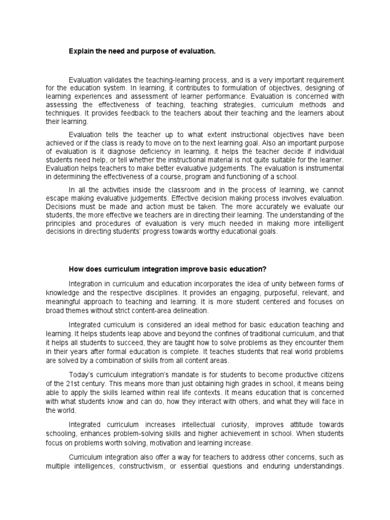 Explain The Need And Purpose Of Evaluation PDF Curriculum Evaluation