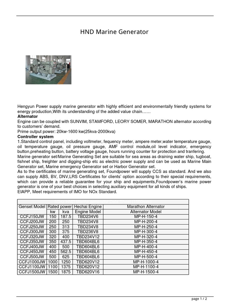 HND Marine Generator: Alternator | PDF | Electric Generator | Power Engineering