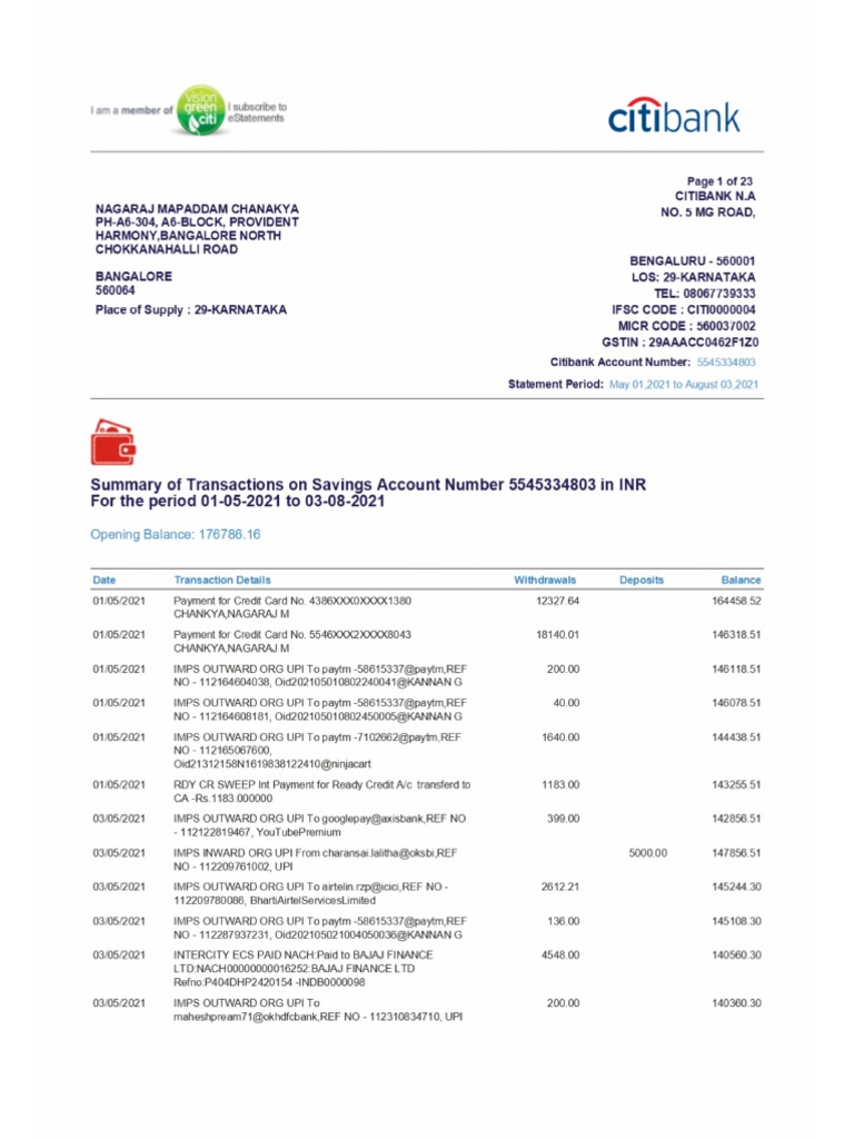 3 Months Bank Statement | PDF