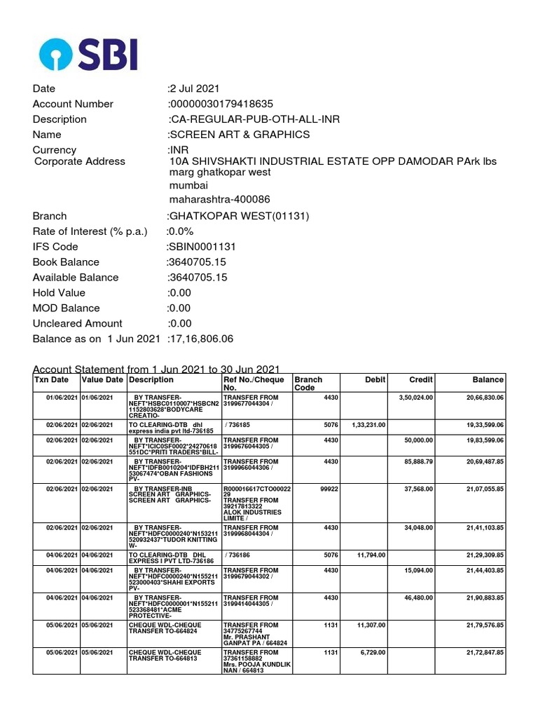 Txn Date Value Date Description Ref No Cheque No Branch Code Debit Credit Balance Pdf