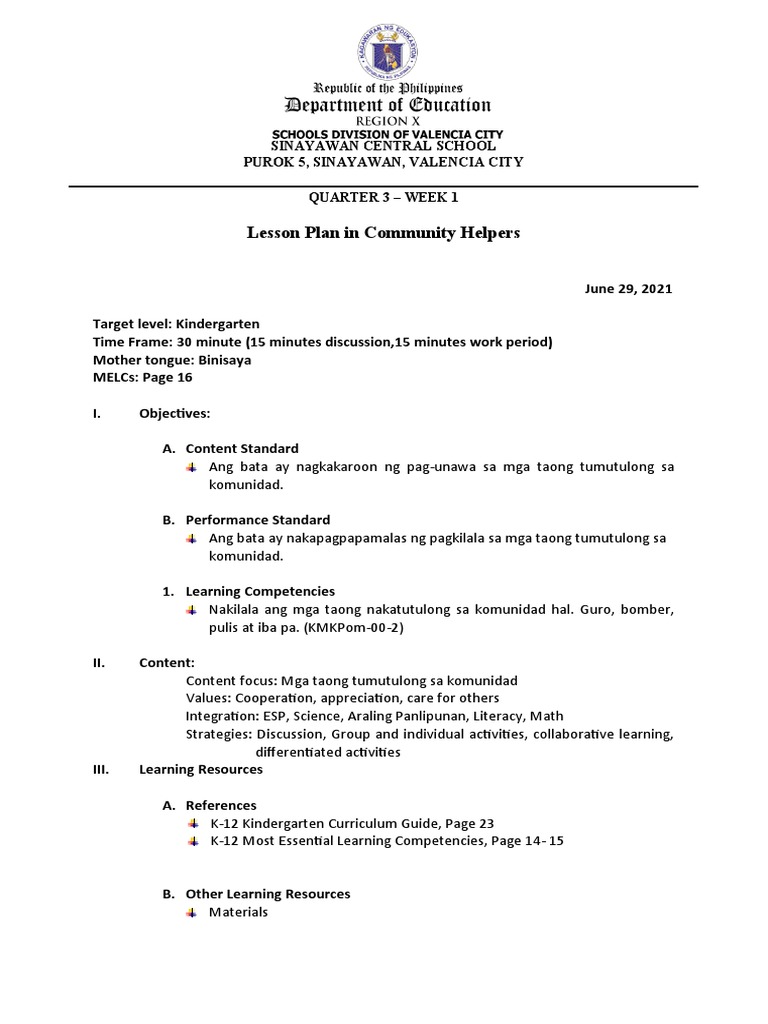 Kindergarten Lesson Plan For COT | PDF