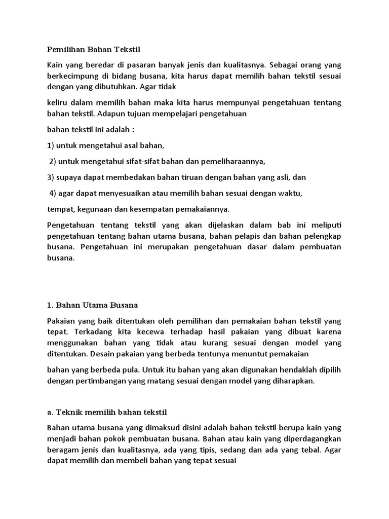 Pemilihan Bahan Tekstil | PDF