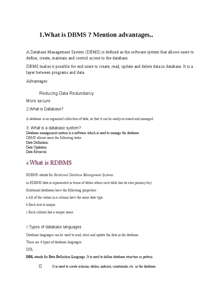 Dbms Cheat Sheet | PDF | Relational Database | Databases