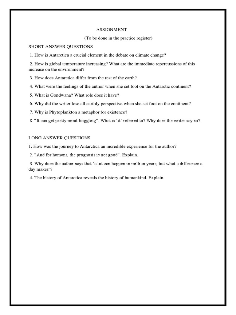 12 English - Journey To The End of The Earth-Assignment | PDF