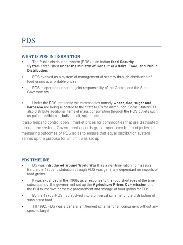 What Is Pds-Introduction: System Established Under The Ministry of ...