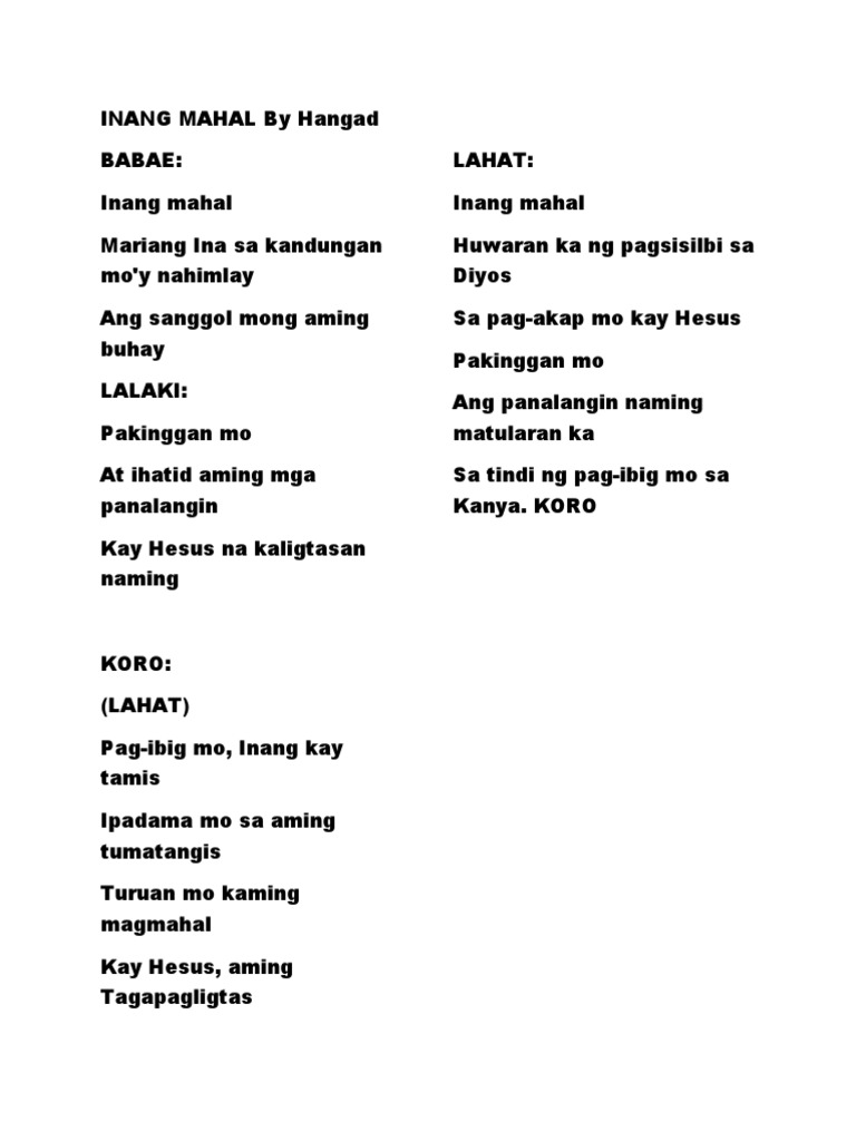 Inang Mahal by Hangad | PDF