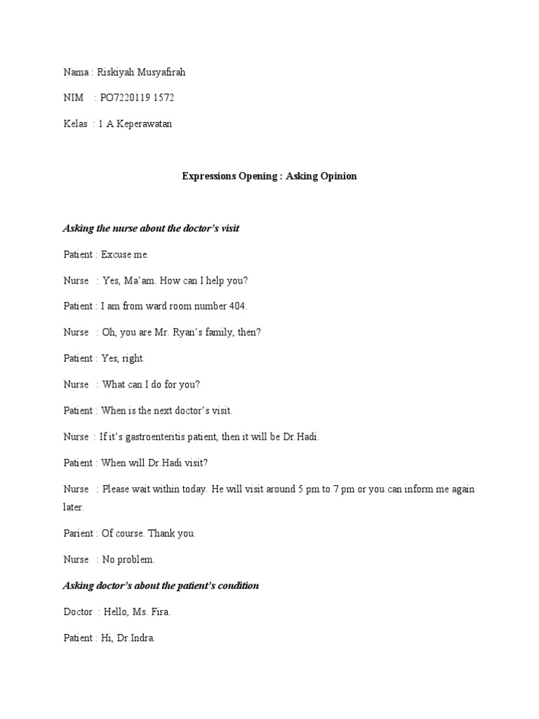 Dialogue Expression Asking Opinion RISKIYAH MUSYAFIRAH | PDF