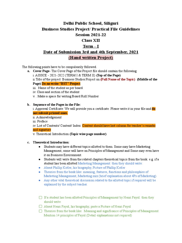 Class 12 Business Studies Project Guidelines | PDF | Communication
