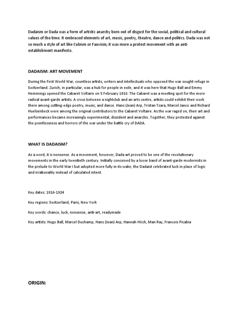Dadaism: Art Movement: Origin | Download Free PDF | Modernism | The Arts