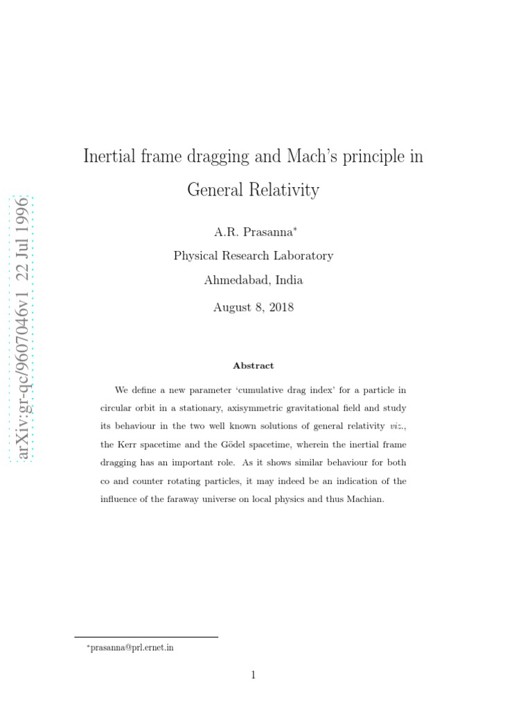 Inertial frame dragging and Mach's principle in General Relativity ...