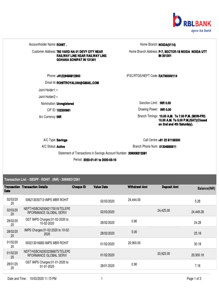 Transaction List: - SBSPF - ROHIT - (INR) - 309008312581 | PDF ...