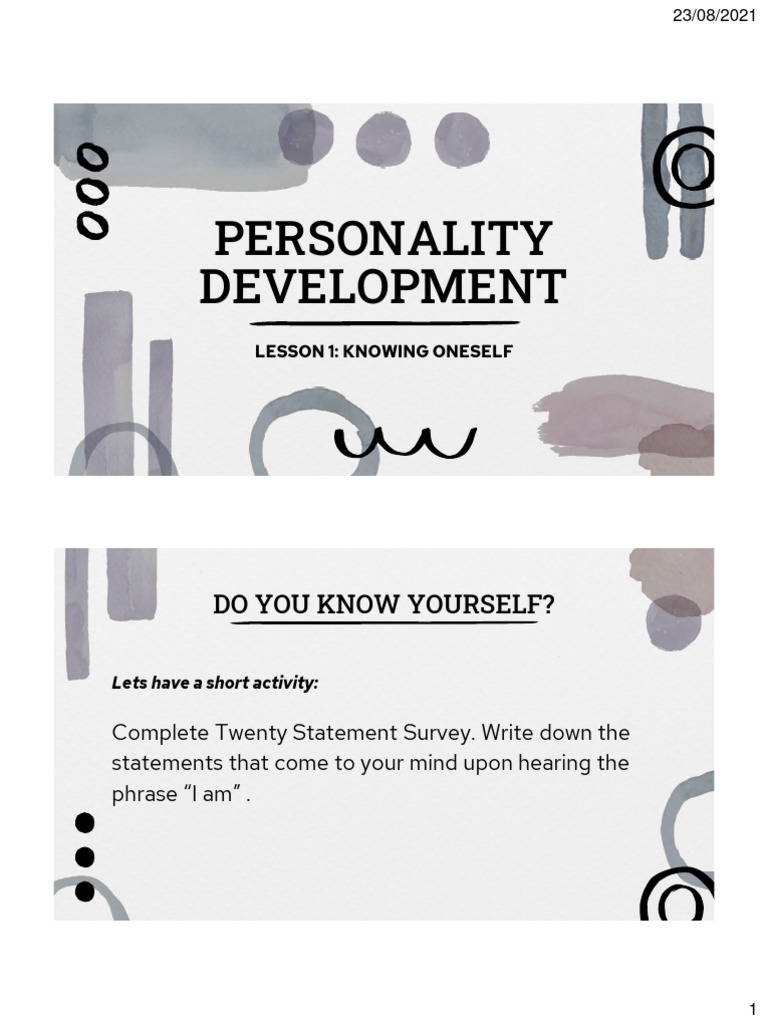 Ppt. Lesson 1 - Knowing Oneself PerDev | PDF | Self | Extraversion And ...