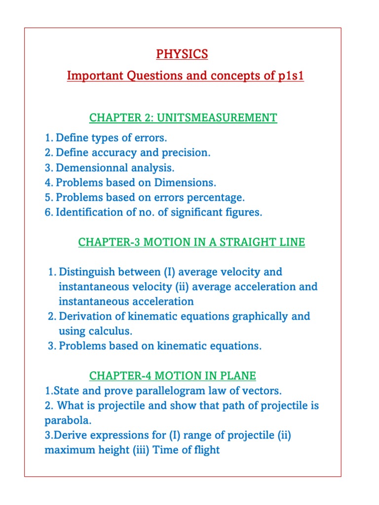 Physics Important Questions and Concepts of p1s1: Chapter 2 ...