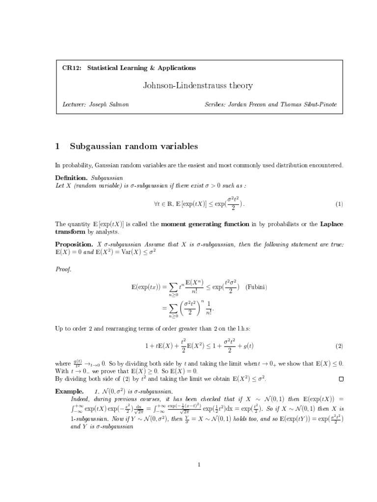 Statistical Learning & Applications: An Introduction to Subgaussian Random Variables and the ...