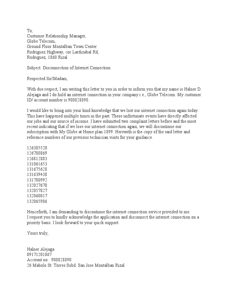 Request To Disconnect Internet Connection | PDF