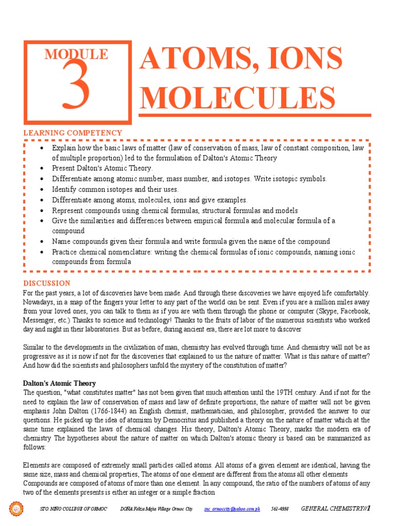 Chemistry Module 3 | PDF | Ion | Molecules