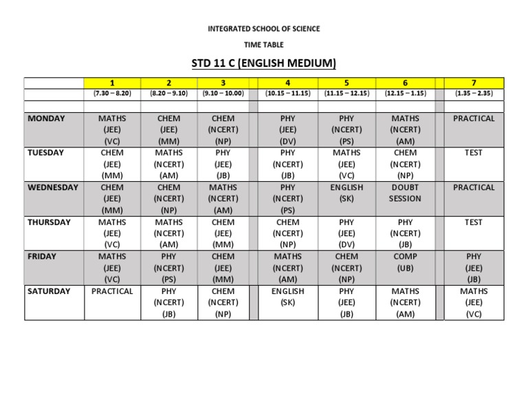 Class 11C Maths Timetable | PDF | Teaching Methods & Materials ...