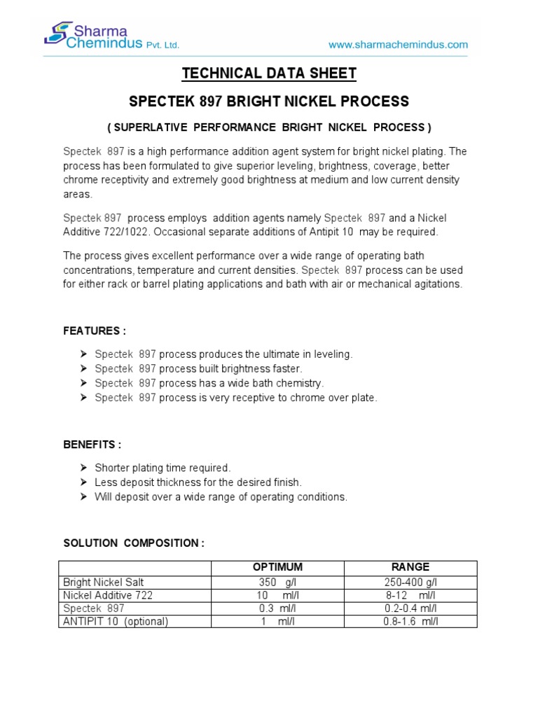 Bright Nickel Process | PDF | Nickel | Chromium