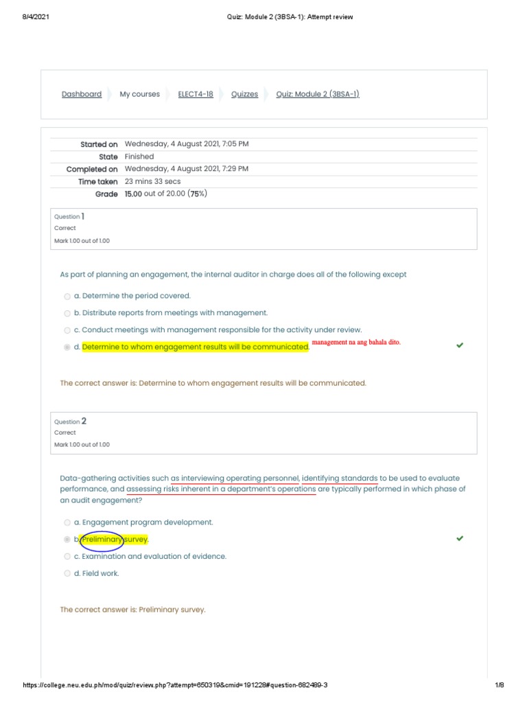 Module 2 Quiz Review: Internal Audit | PDF | Internal Audit | Audit