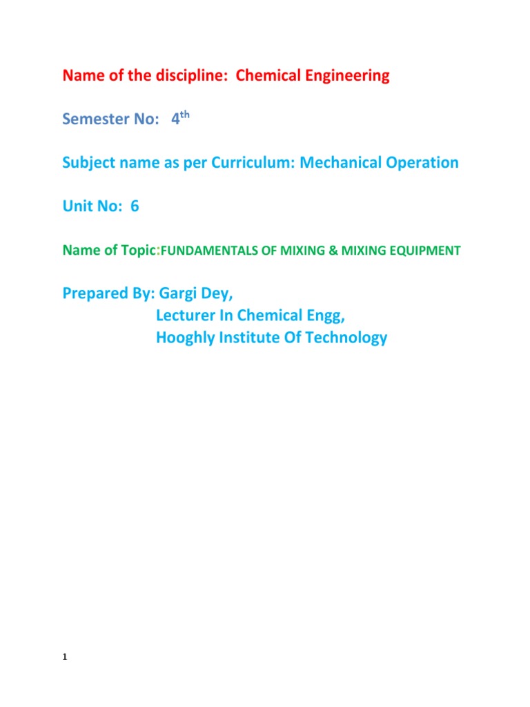 Semester No: 4: Name of The Discipline: Chemical Engineering | PDF | Continuum Mechanics ...