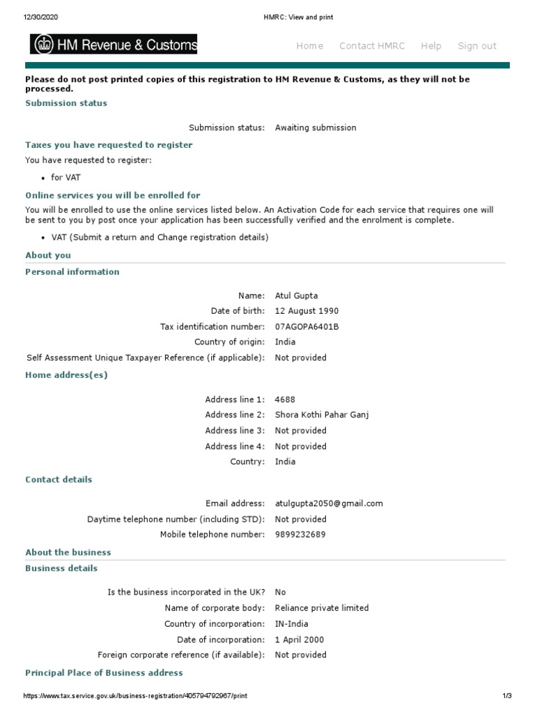 HMRC - View and Print | PDF | Value Added Tax | Business