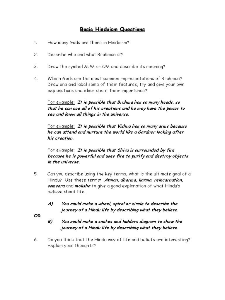 Basic Hinduism Questions | PDF