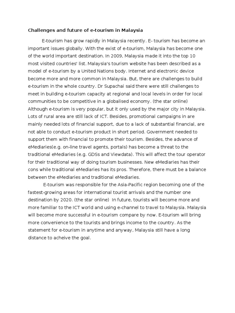 Challenges and Future of E-Tourism | PDF | Tourism | Malaysia