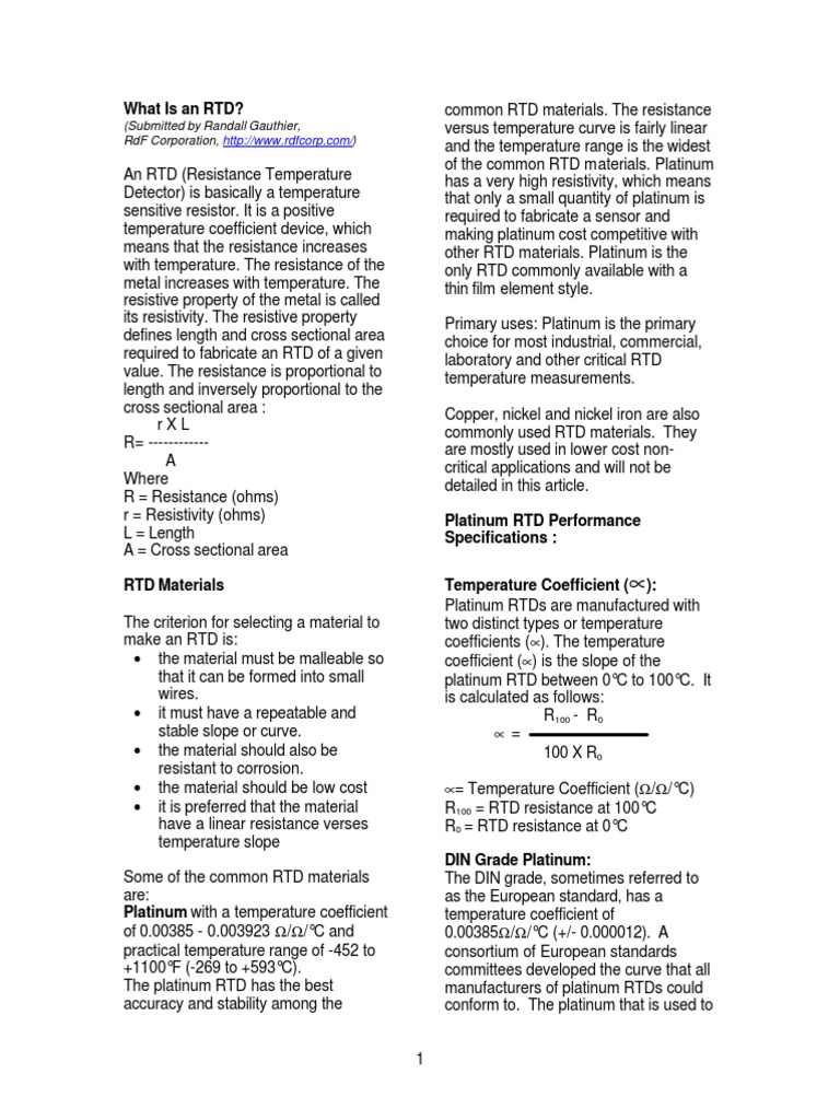 What Is An RTD?: (Submitted by Randall Gauthier, RDF Corporation ...