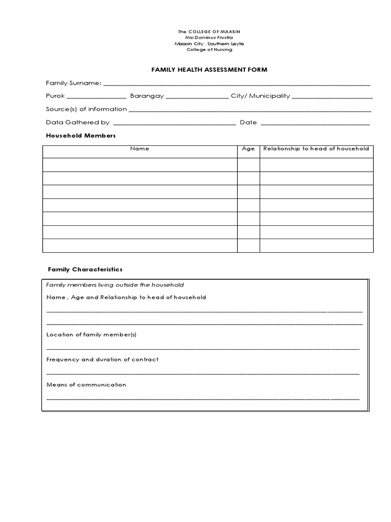 Nursing Family Health Survey Form | PDF | Health Sciences