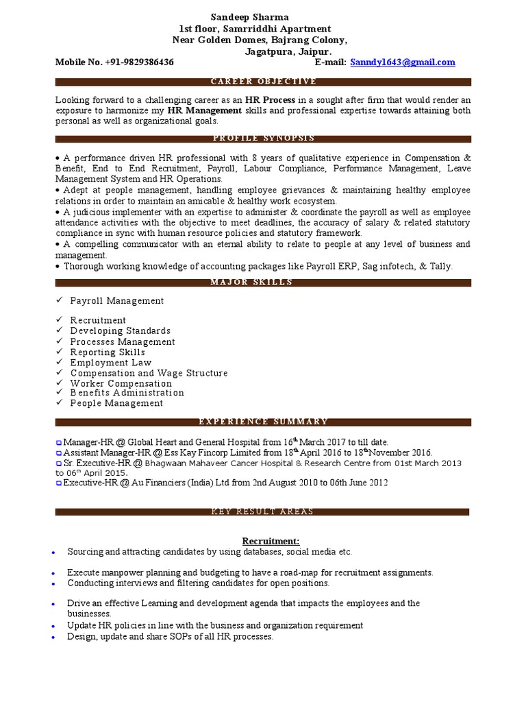 Curriculum Vitae Sandeep | PDF | Employment | Payroll