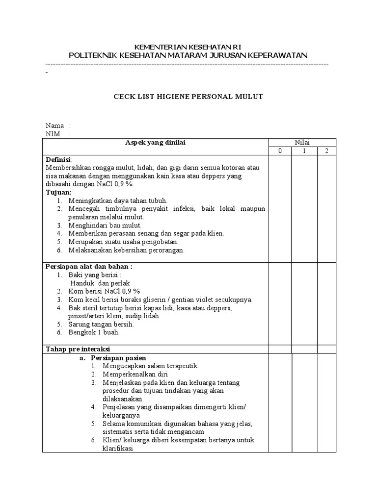 Checklist Higiene Personal | PDF
