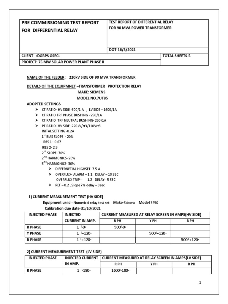 7ut85 Relay Test Report | PDF | Computer Engineering | Metrology
