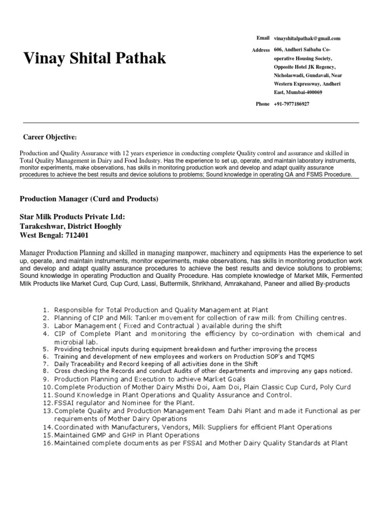 Vinay Pathak Resume | PDF | Quality Assurance | Packaging And Labeling