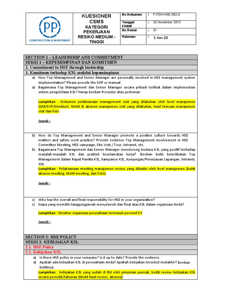 F FDH HSE 002 0 - Kuesioner | PDF