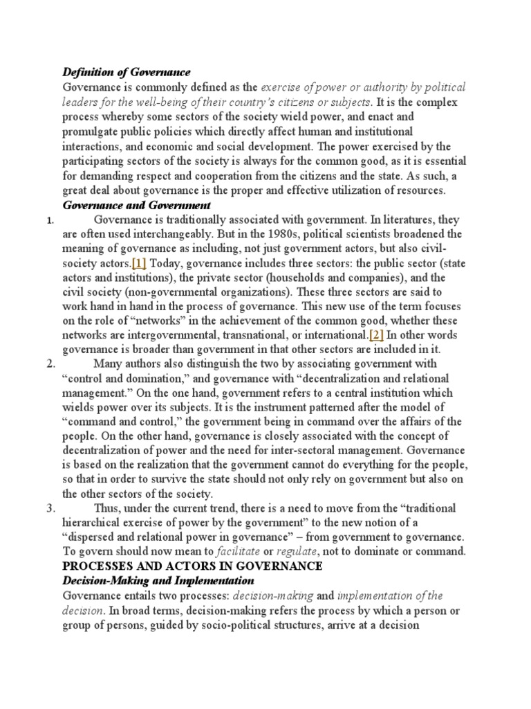 Definition of Governance | PDF | Governance | Good Governance