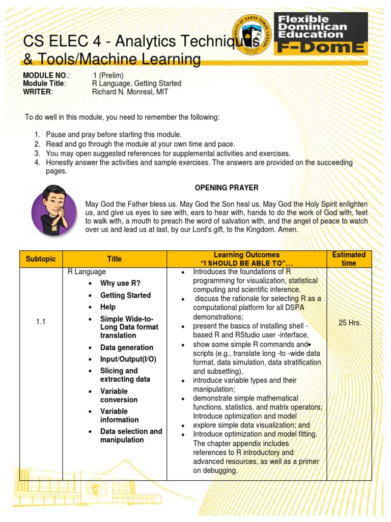 CS ELEC 4 - Analytics Techniques & Tools/Machine Learning: Module No ...