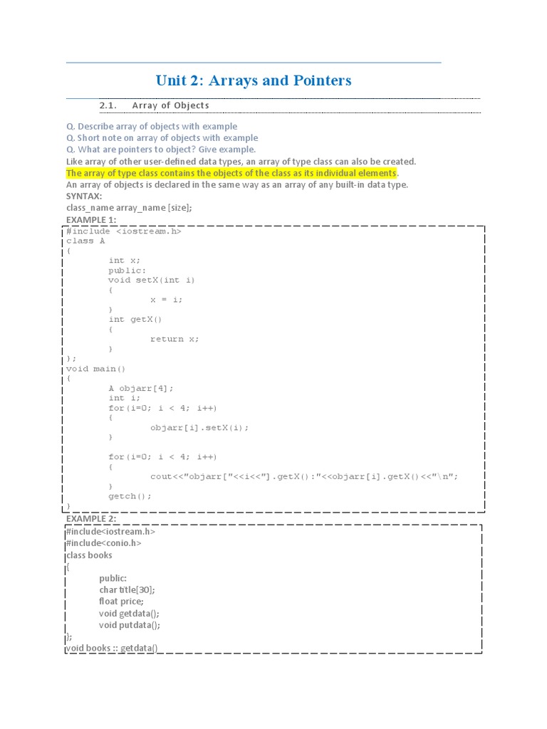 Unit 2 - Arrays and Pointers | PDF | Pointer (Computer Programming) | Variable (Computer Science)