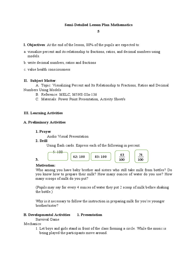 Lesson Plan Math 5 | PDF | Ratio | Percentage