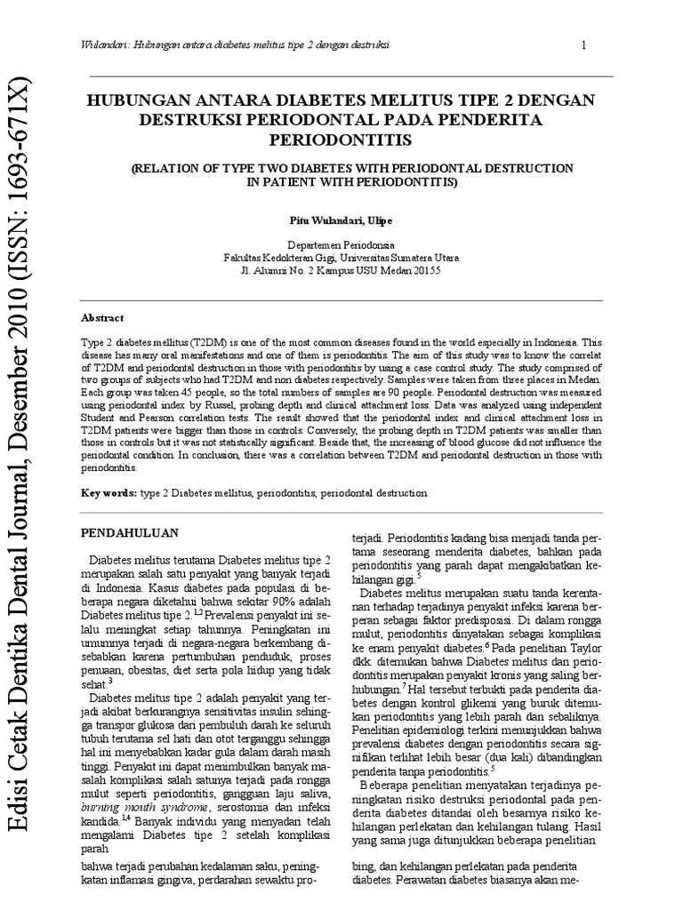 Diabetes Tipe 2 dan Destruksi Periodontal | PDF | Periodontologi ...