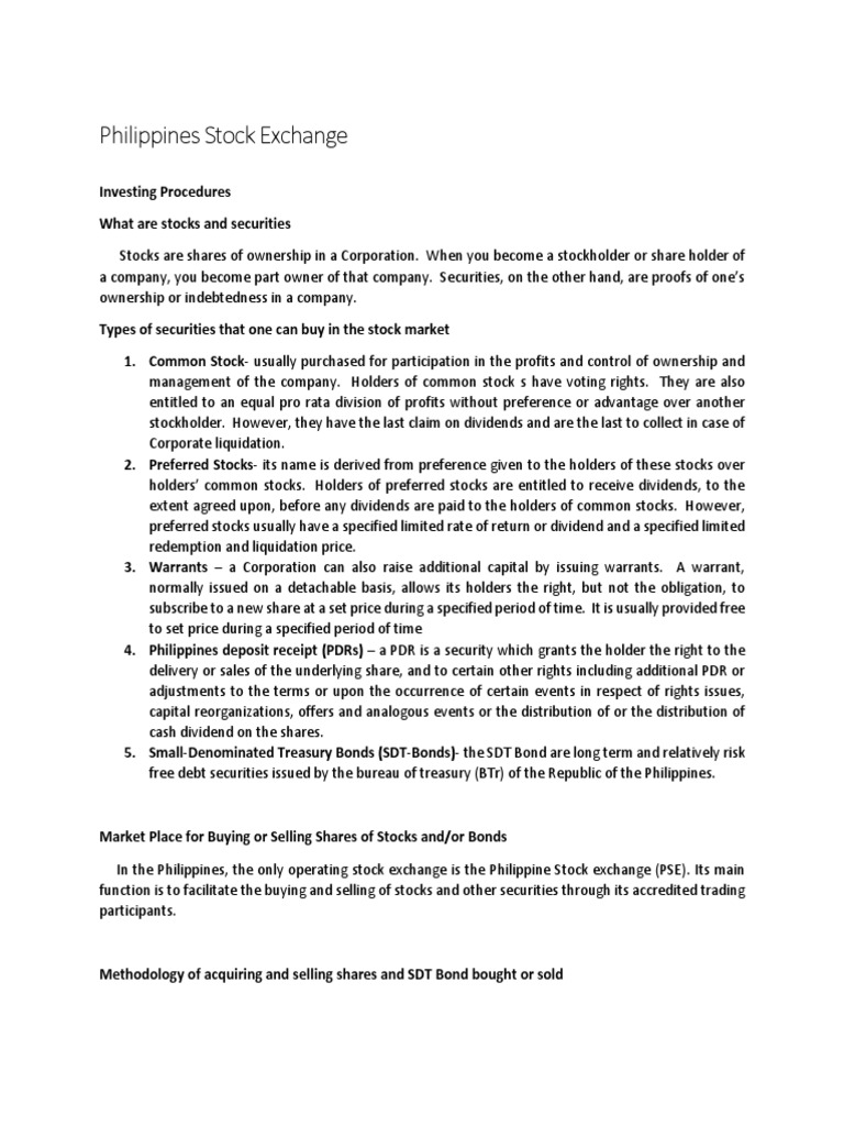 Philippines Stock Exchange | PDF | Stocks | Securities (Finance)