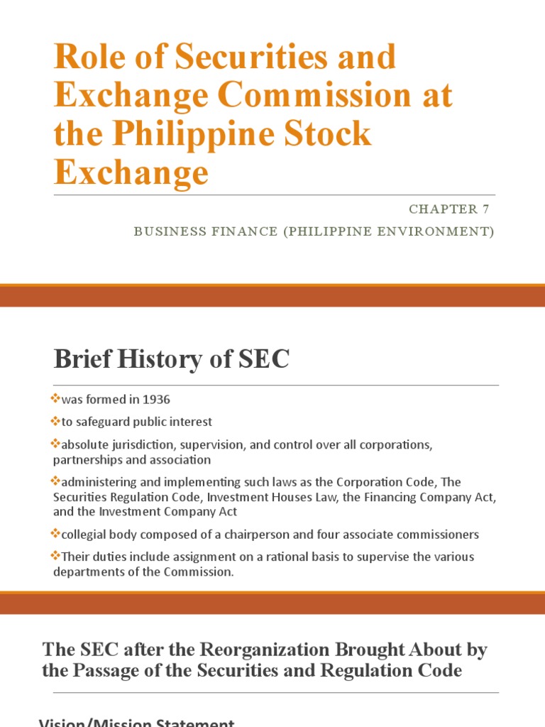 Role of Securities and Exchange Commission at The Philippine Stock ...