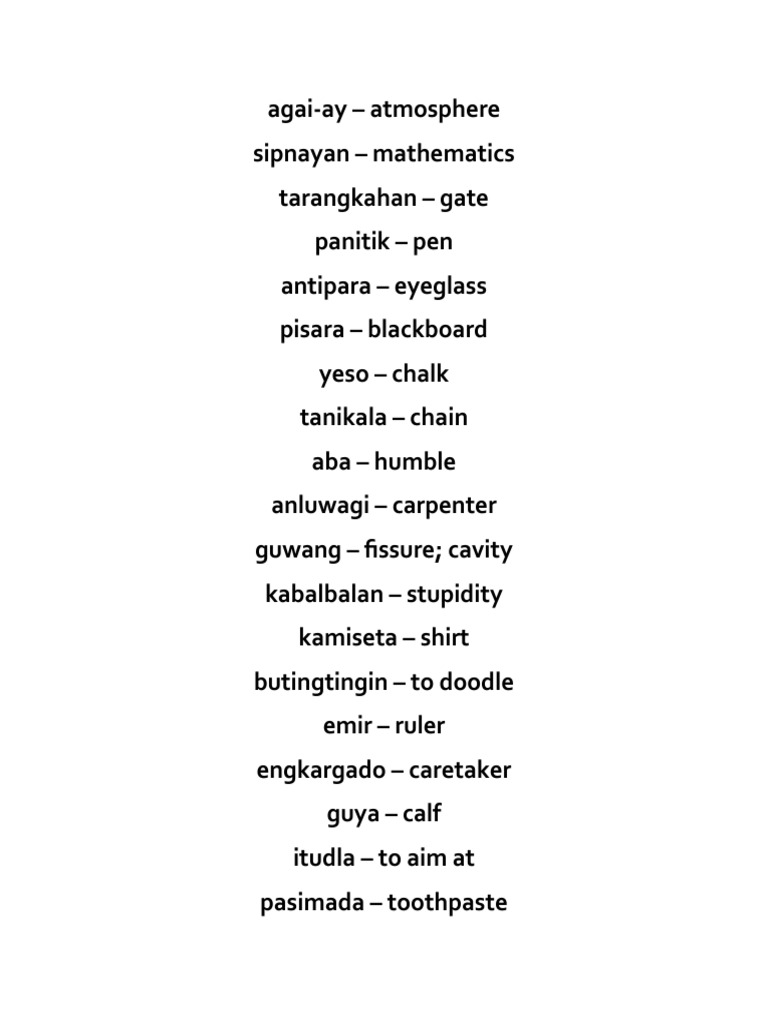 Unfamiliar Tagalog Vocabulary List | PDF | Home & Garden