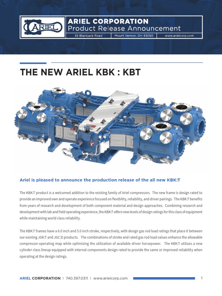 Ariel Is Pleased To Announce The Production Release of The All New KBK:T | PDF | Piston ...