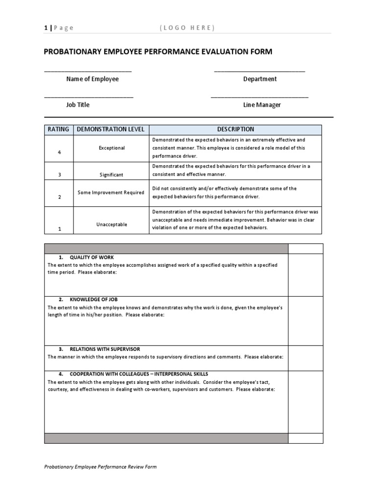 Probationary Employee Evaluation Form | PDF | Performance Appraisal | Business