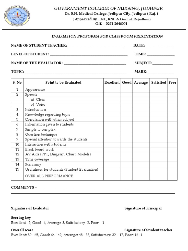 Evaluation Proforma For Presentation | PDF