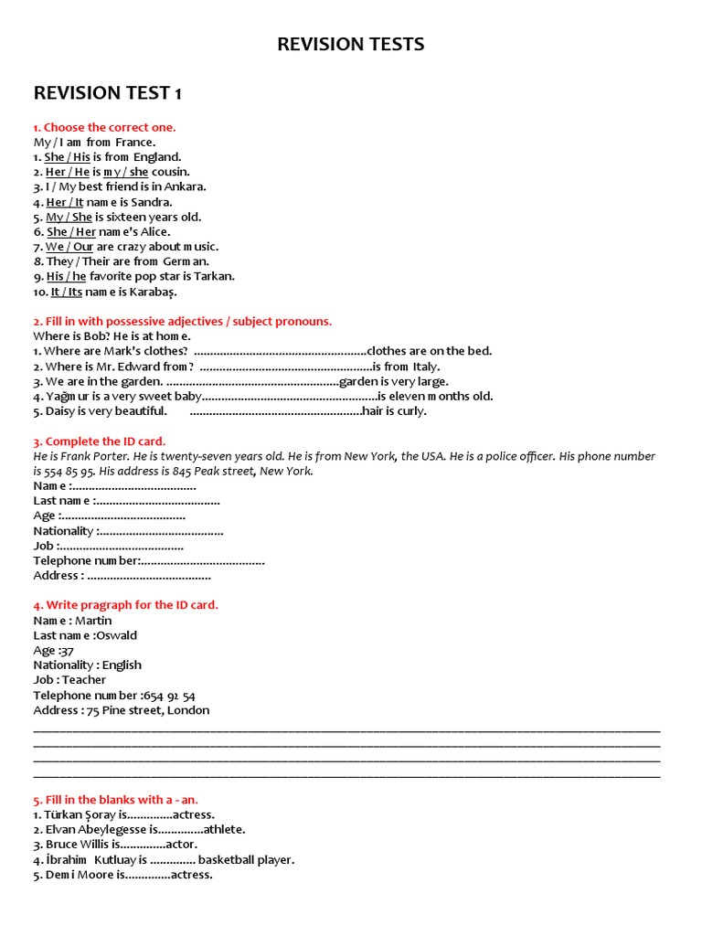 Revision Tests Revision Test 1: 1. Choose The Correct One | PDF ...