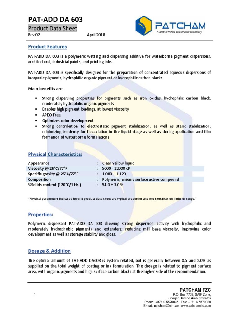 PDS Pat-Add Da 603 | PDF | Chemical Substances | Chemistry