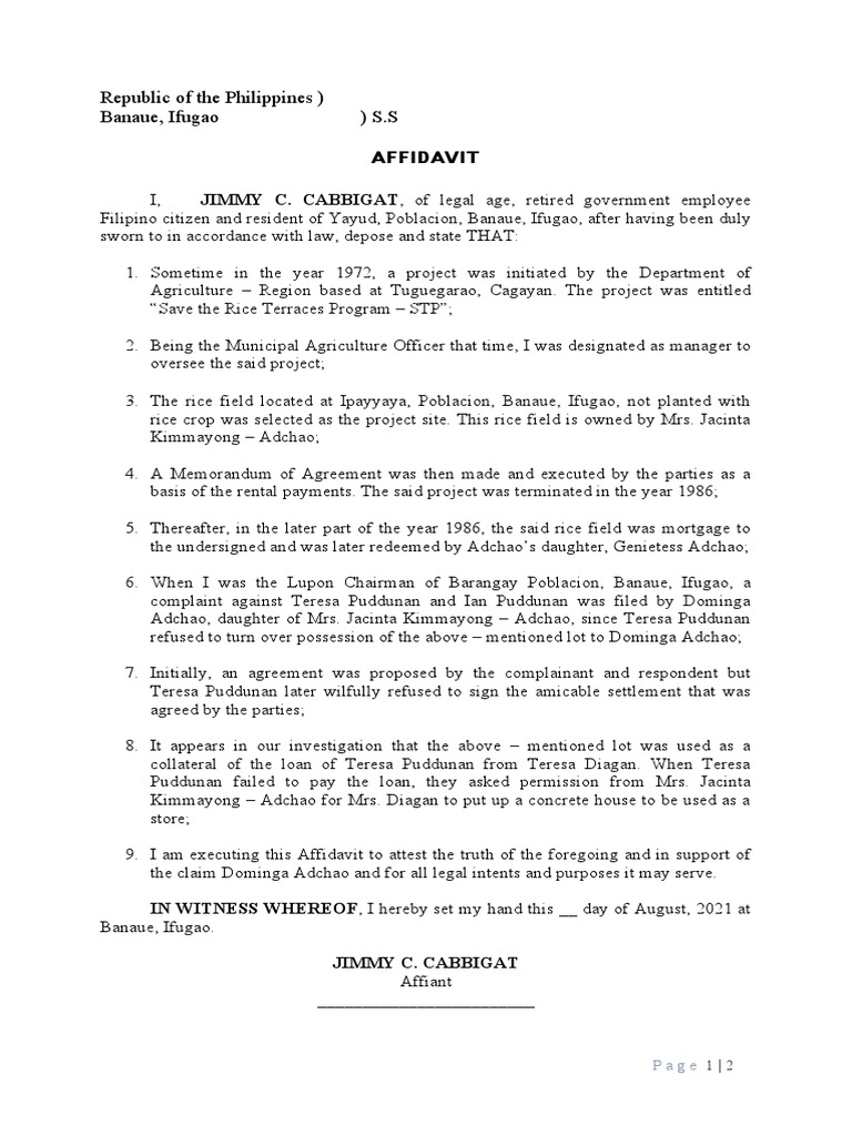 Affidavit - Cabbigat | Download Free PDF | Affidavit | Common Law